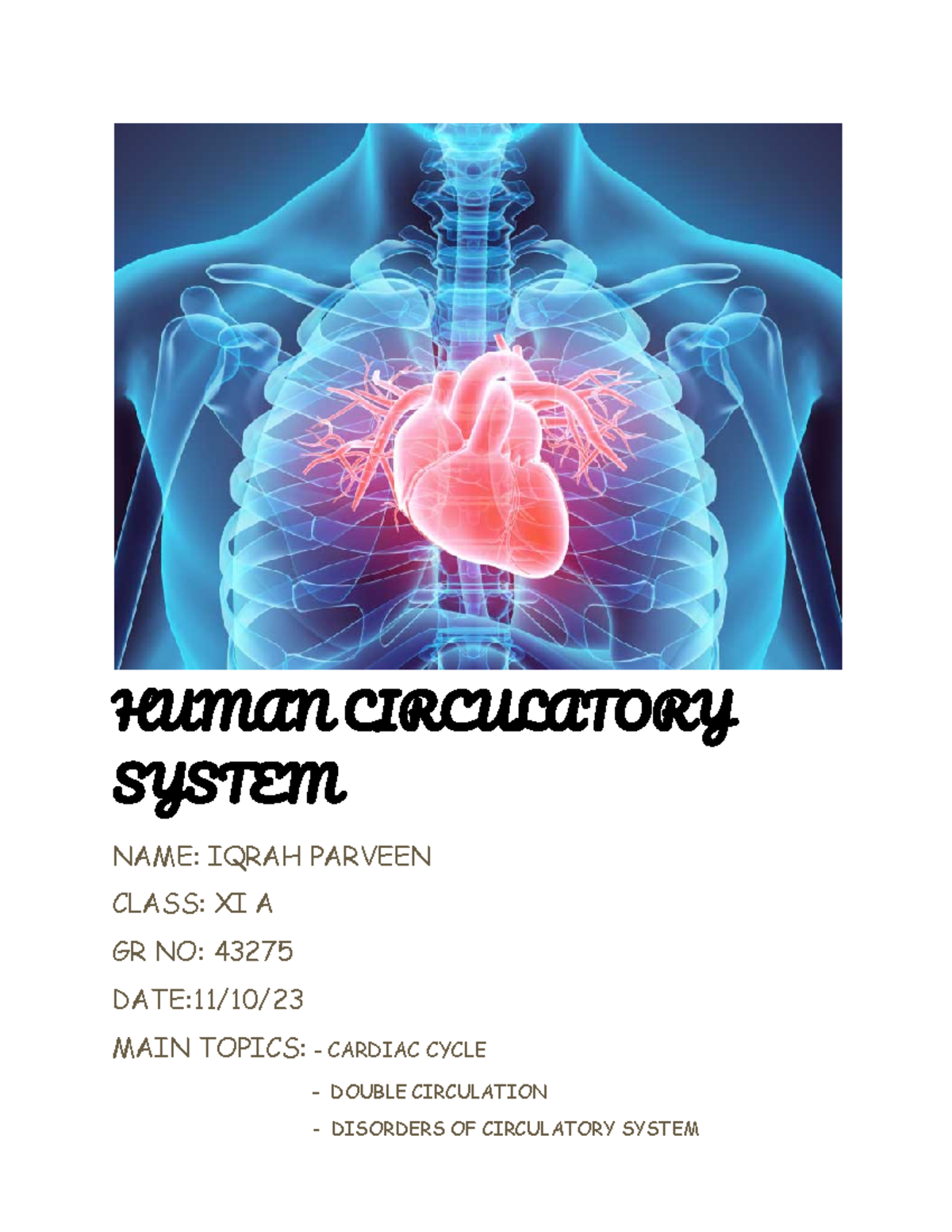Project Proposal: Understanding the Human Circulatory System - XI A ...