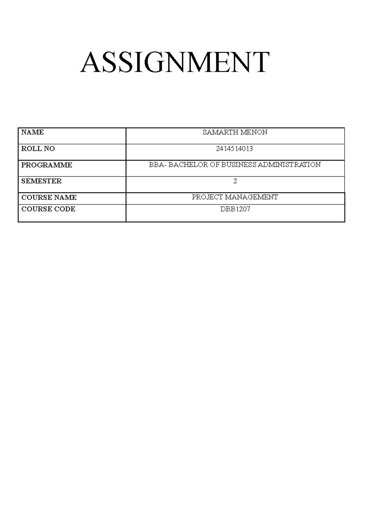 DBB1207 Project Management Assignment: Importance & Key Concepts - Studocu