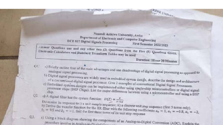 ECE 537: Digital Signal Processing Past Exam Questions and Solutions ...
