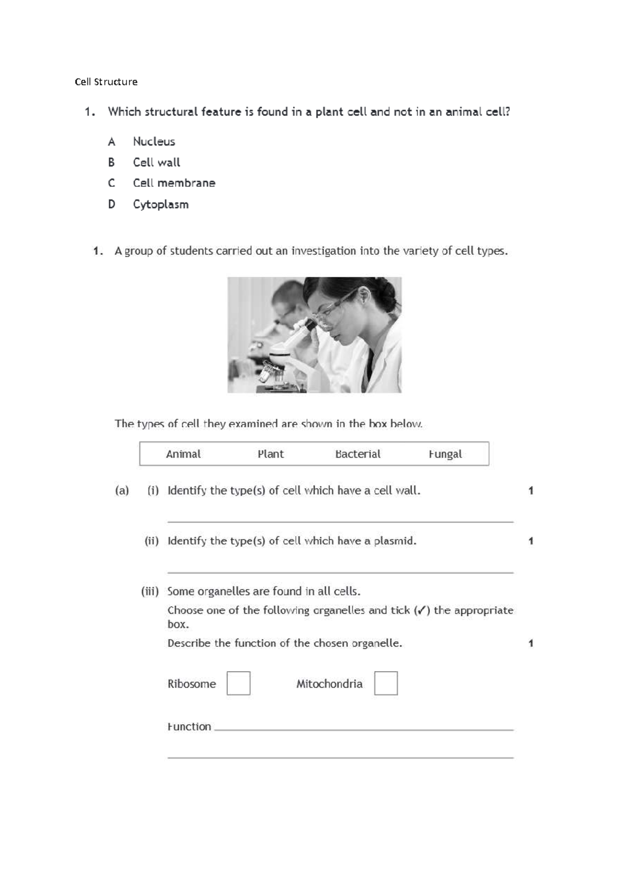 Cell Structure 10: Distinctions Between Plant and Animal Cells - Studocu