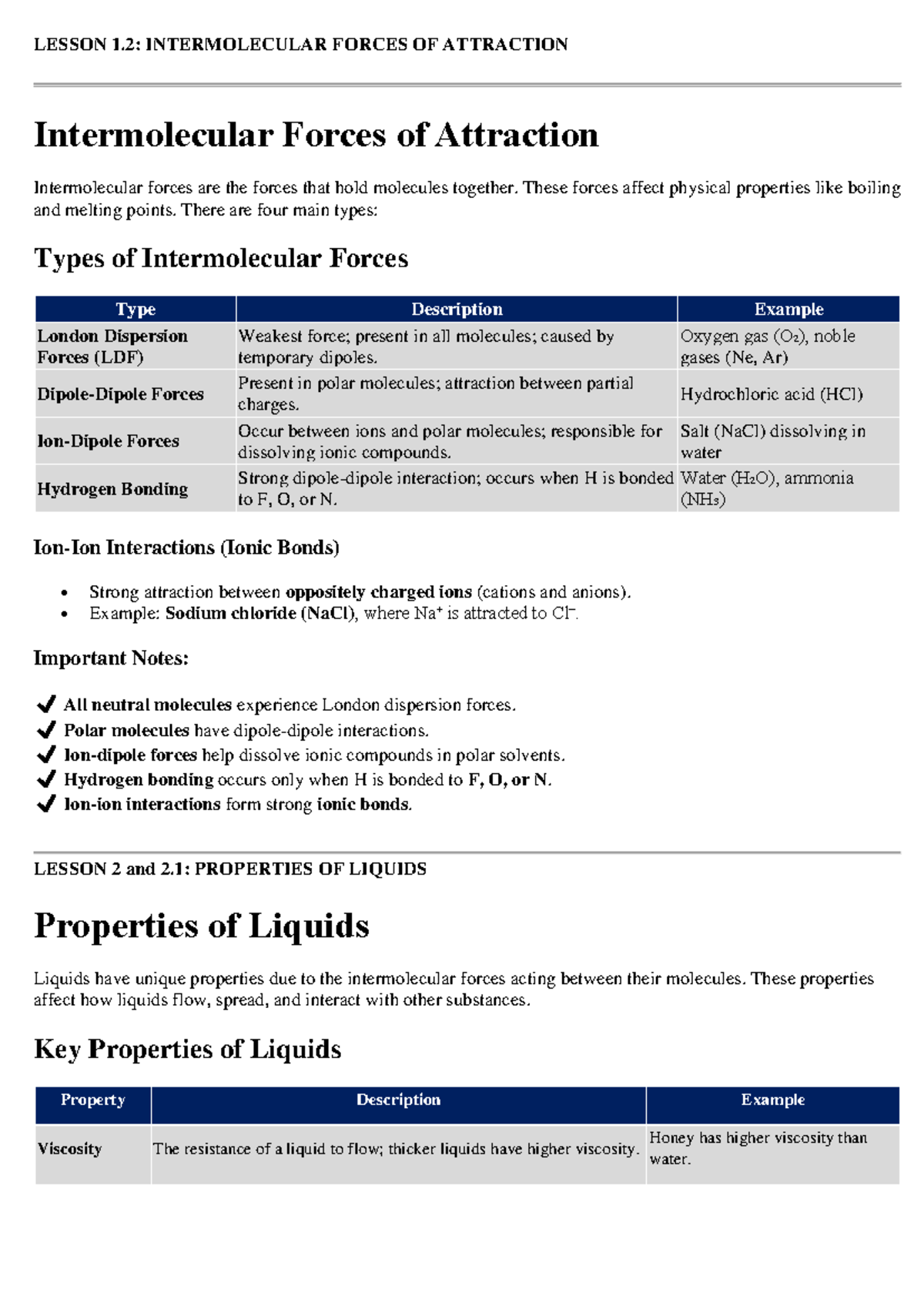 Intermolecular Forces & Properties of Liquids and Solids (CHEM 101 ...