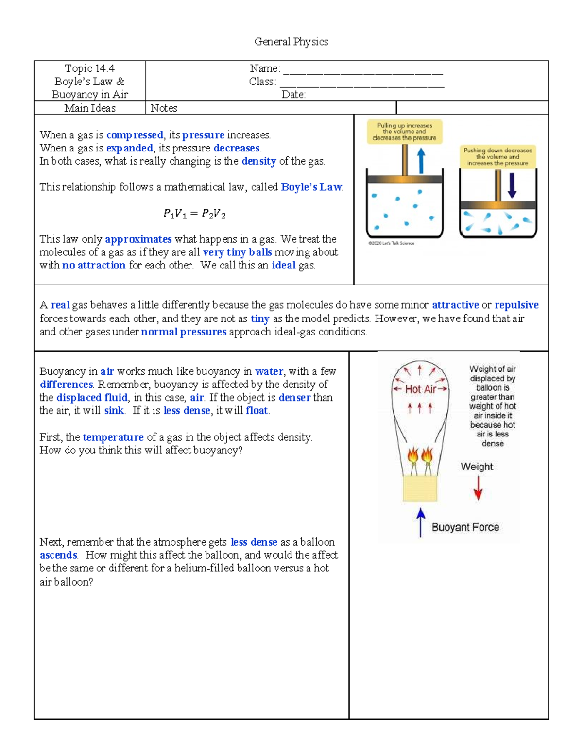 Physics GP Notes: Boyle's Law & Buoyancy in Air (Topic 14.4) - Studocu