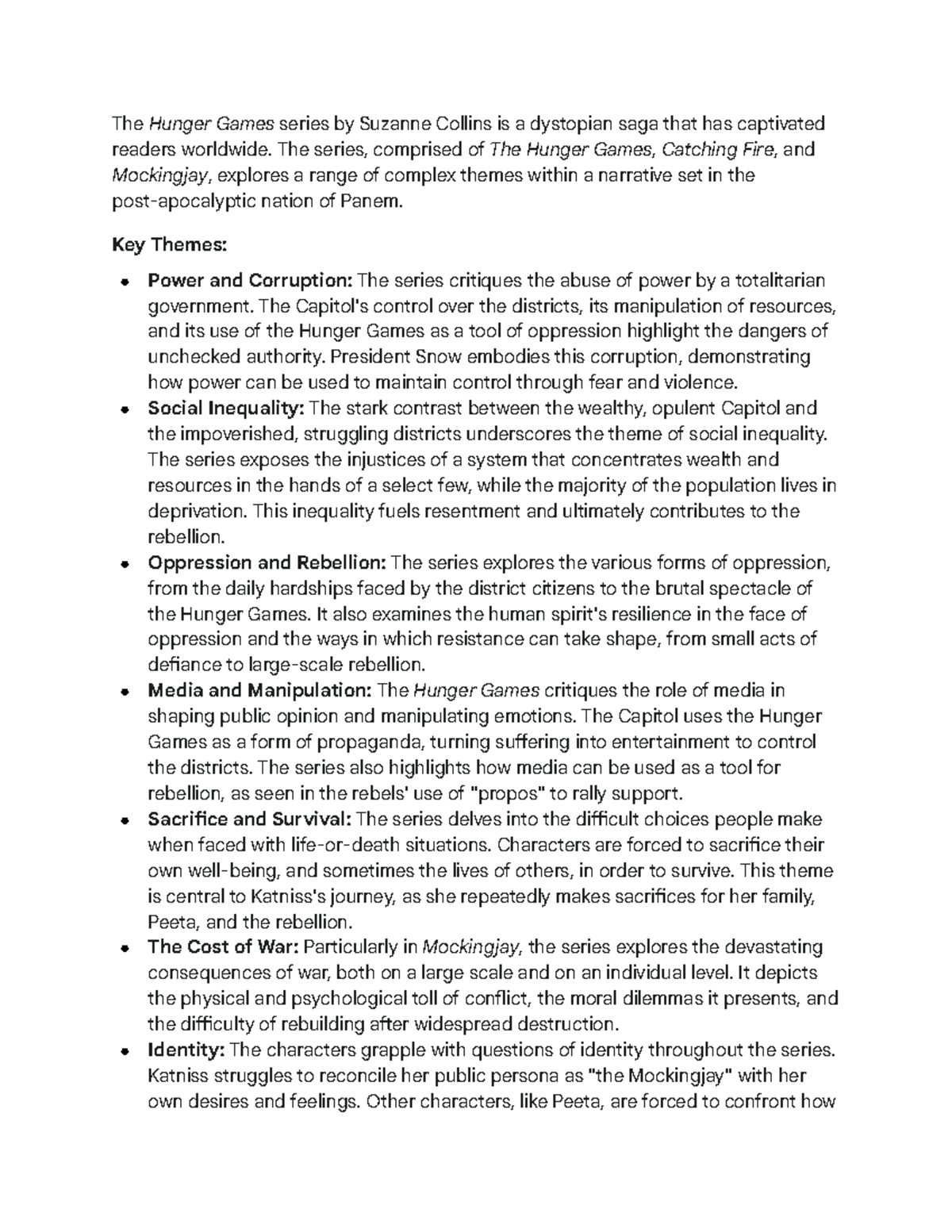 Hunger Games Study Guides: Themes of Power, Inequality, and Rebellion ...