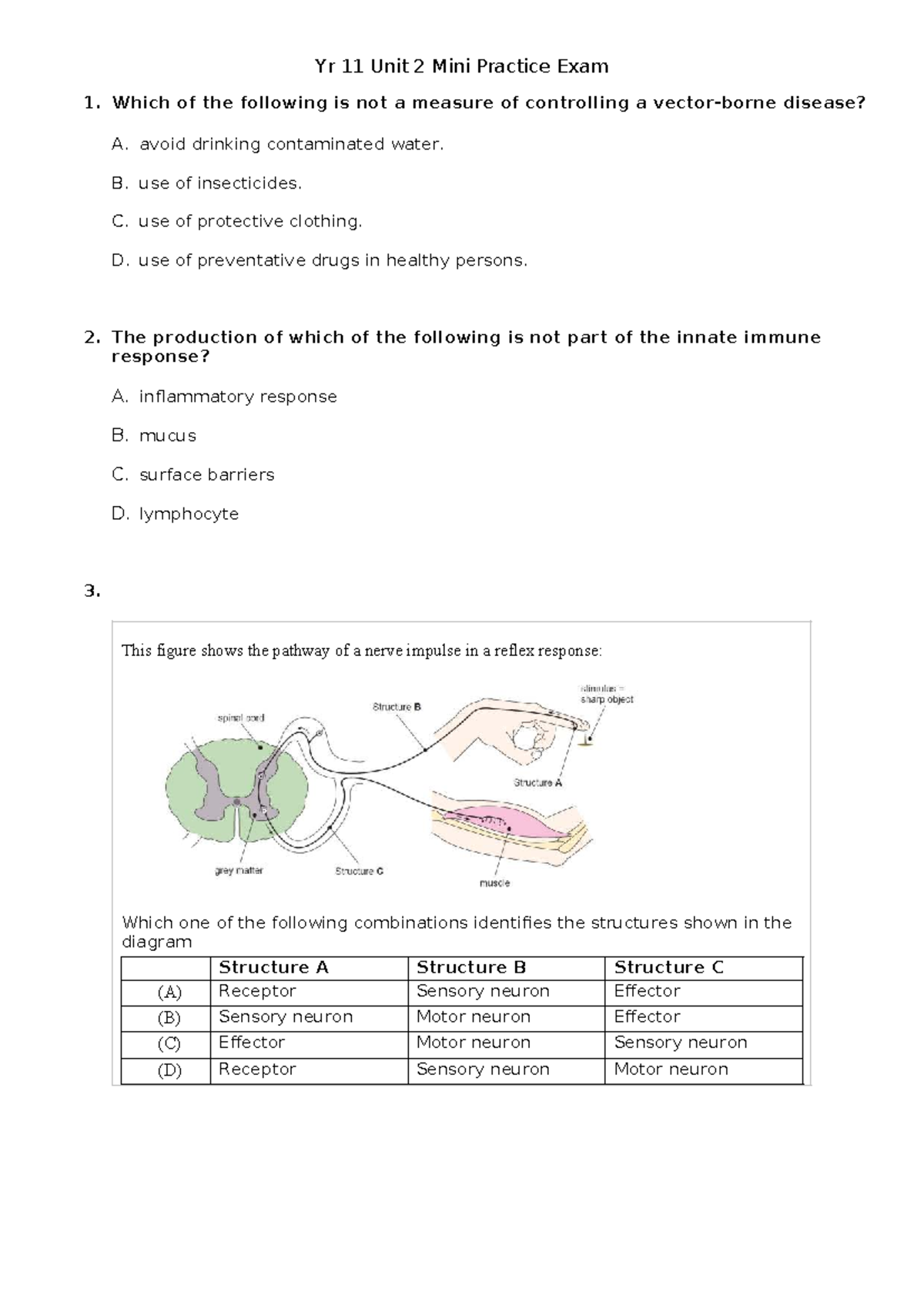 Yr 11 Unit 2 Mini Practice Exam: Disease Control & Immune Response - Studocu