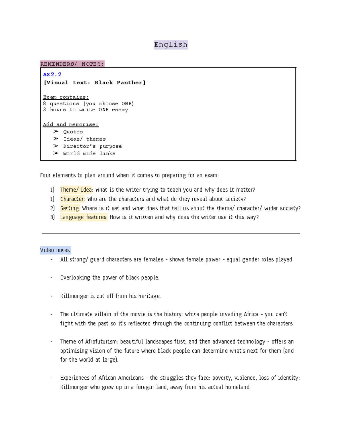 Final Exam Notes - Visual Text Analysis of Black Panther (ENG101) - Studocu