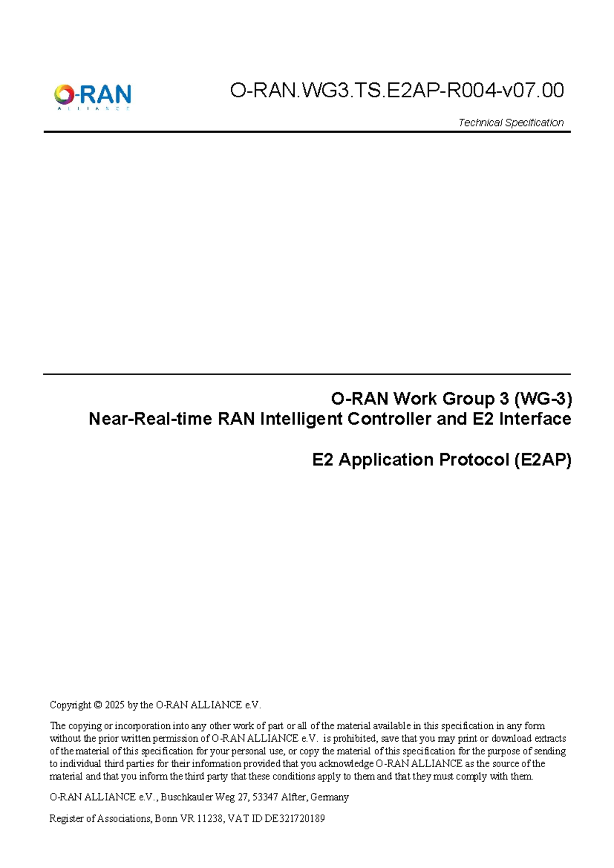 O-RAN.WG3.TS: Technical Specification for E2AP and RIC Procedures - Studocu