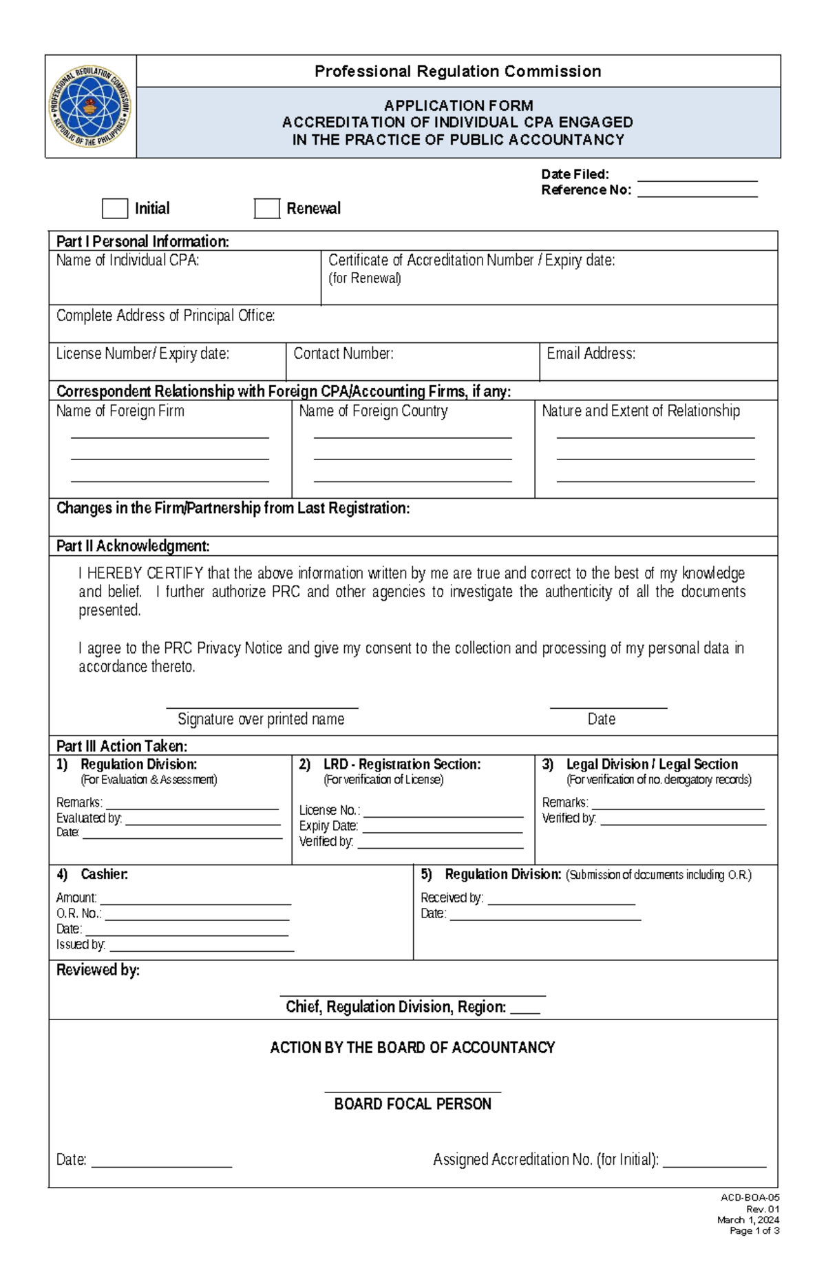ACD-BOA Accreditation Application Form for Individual CPA Practice ...
