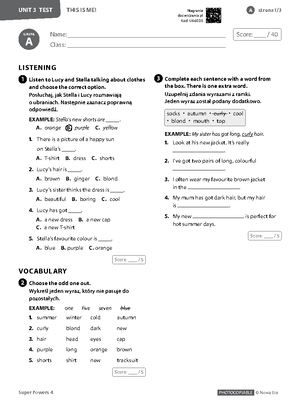 Focus 4 2E Test Unit2 Answers - Test – Answer Key Unit 2 © Pearson ...