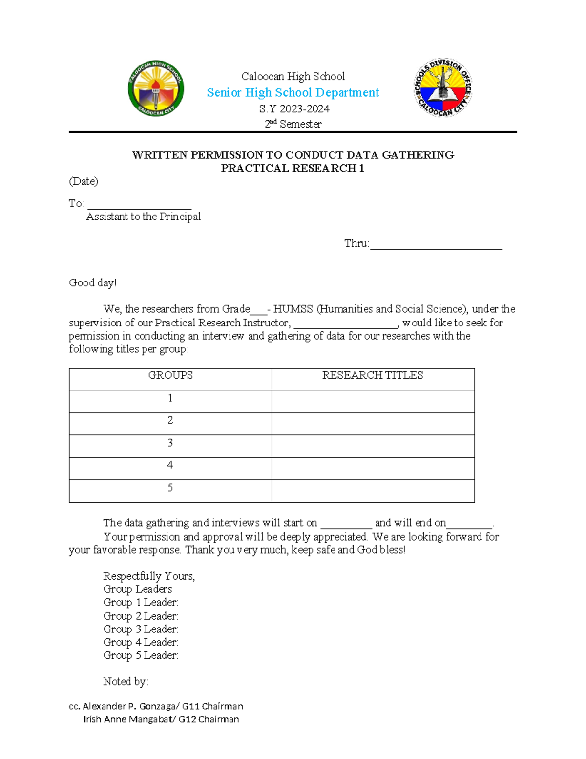 Permission Request for Data Gathering - Practical Research 1 Document ...