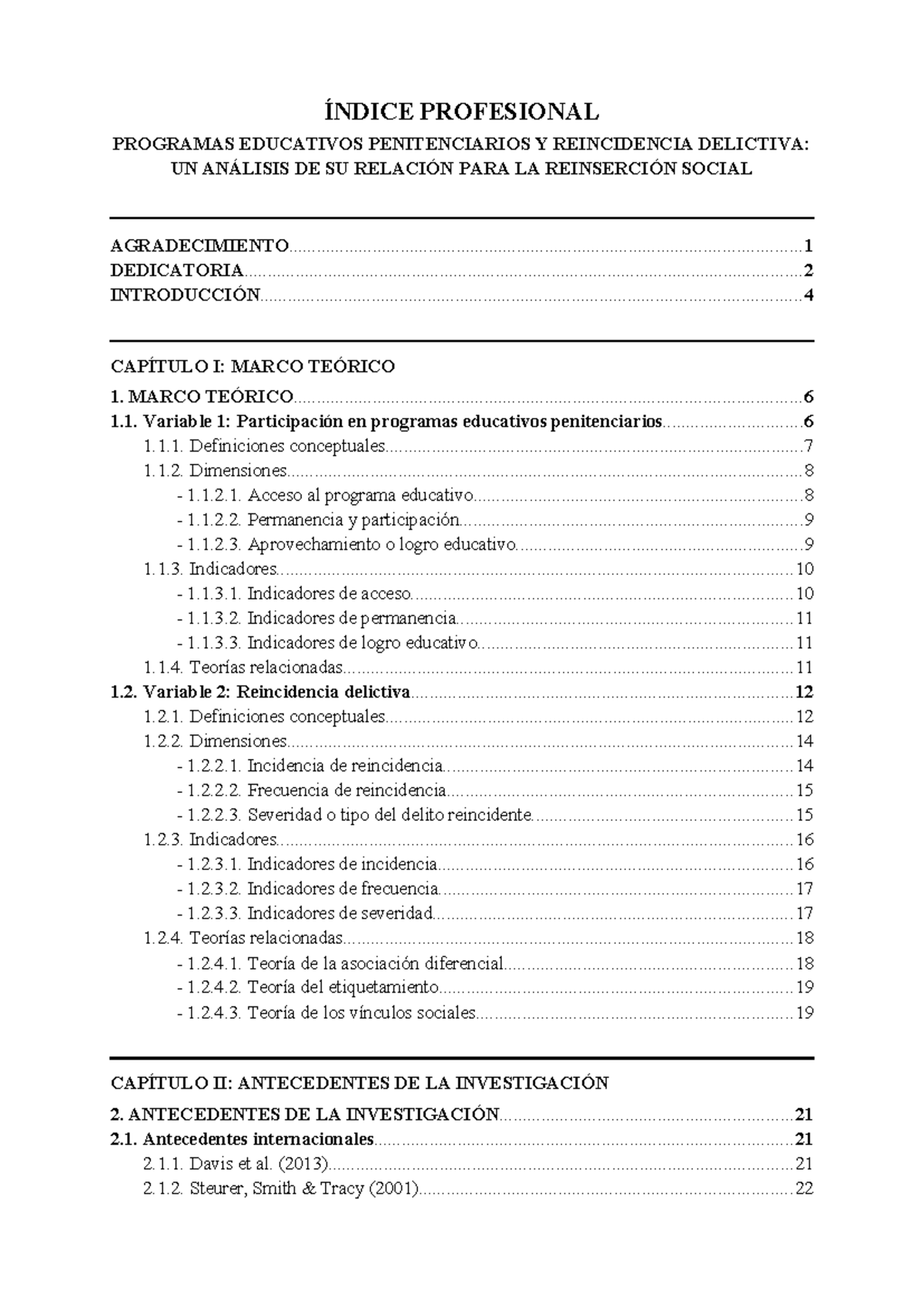 ÍNDICE DE TESIS: PROGRAMAS EDUCATIVOS PENITENCIARIOS Y REINCIDENCIA ...
