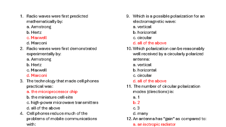 TT - Comms 3 Final Exam Study Guide on Radio Waves and Antennas - Studocu