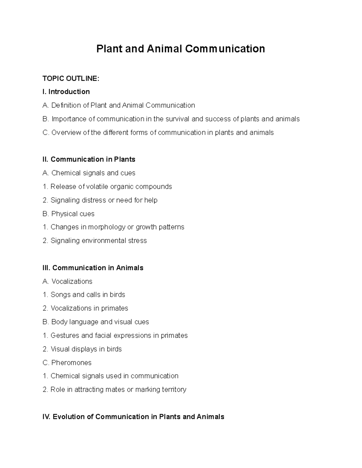 Plant and Animal Communication - Introduction A. Definition of Plant ...
