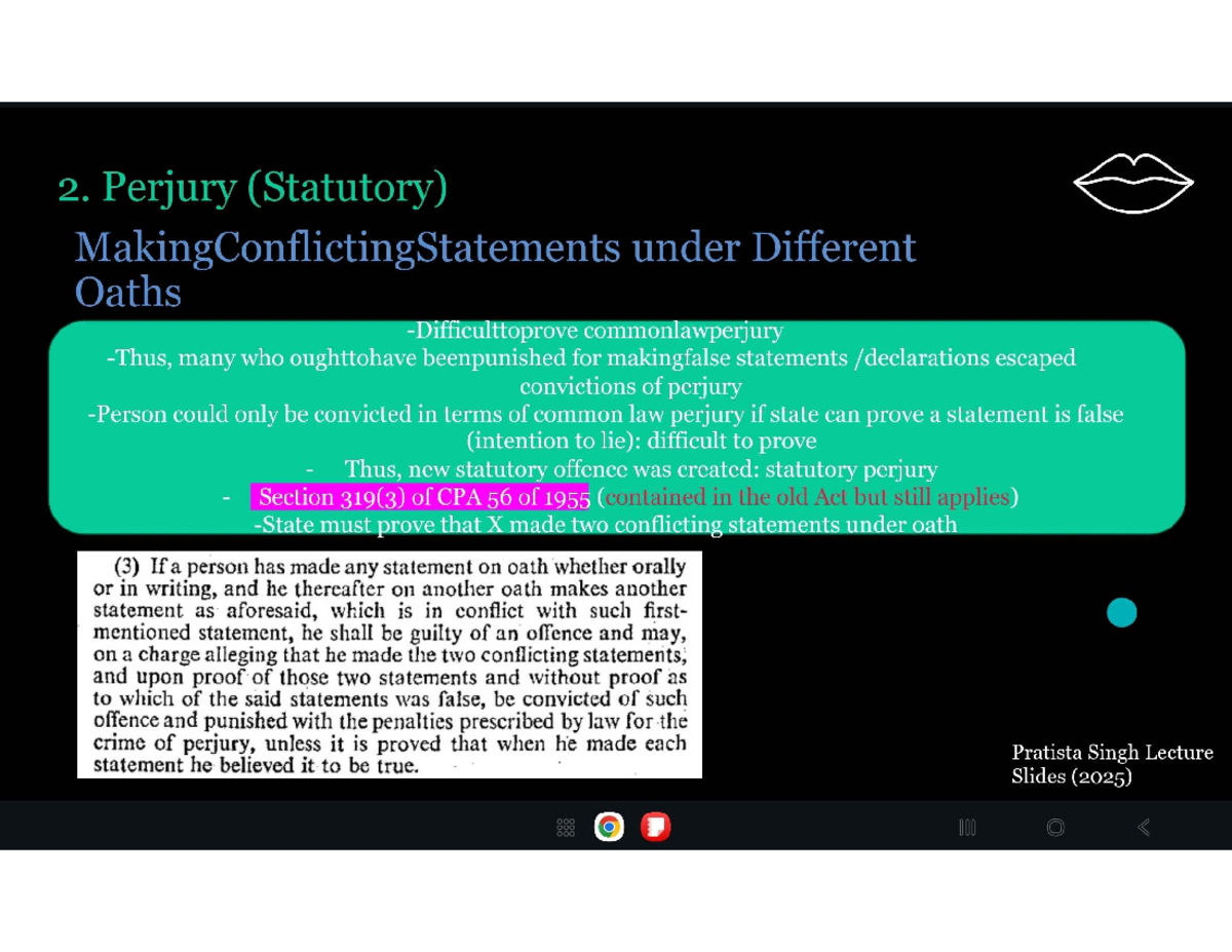 Statutory Perjury: Conflicting Statements Under Oath (Lecture) - Studocu