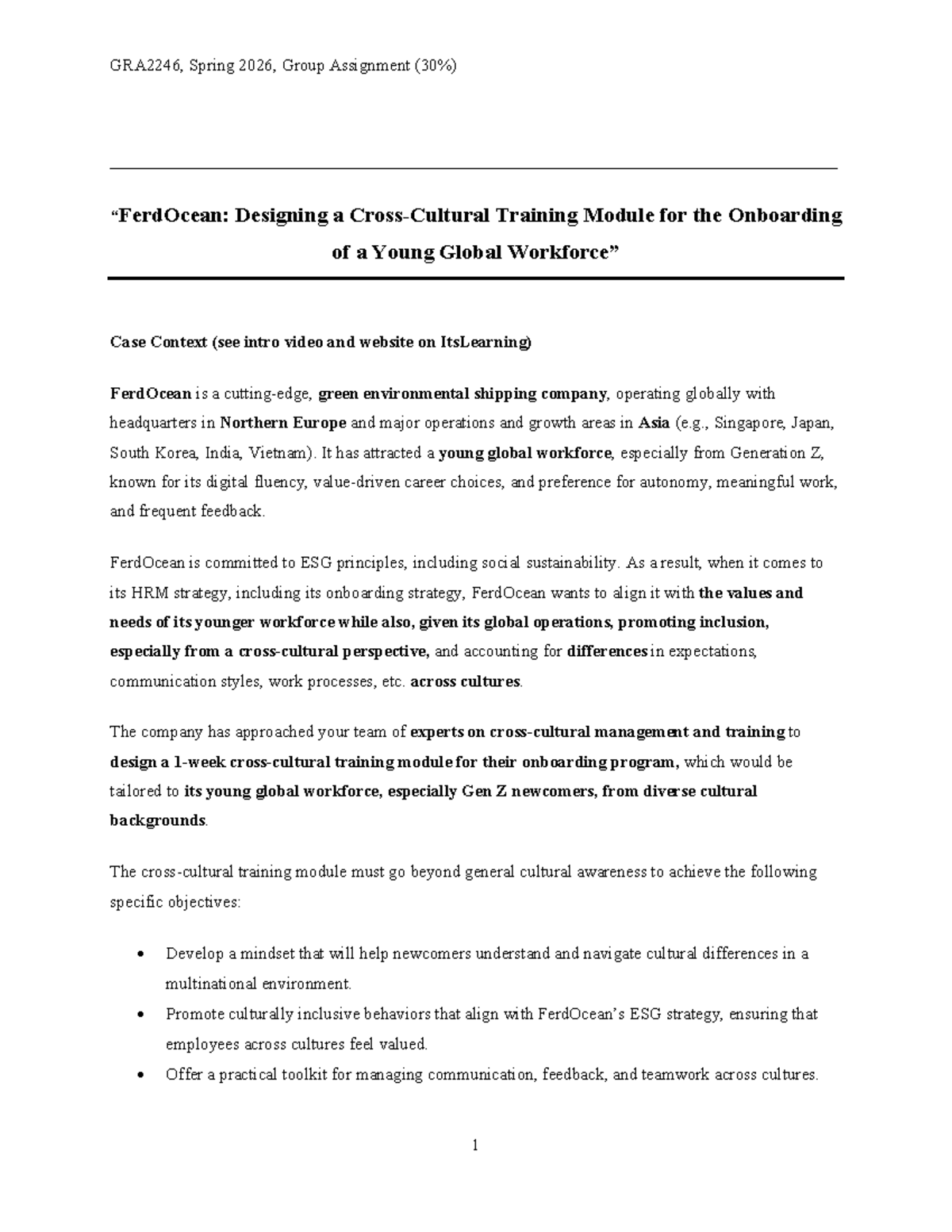 GRA2246, Spring 2026, Group Assignment: Designing an Onboarding Module ...