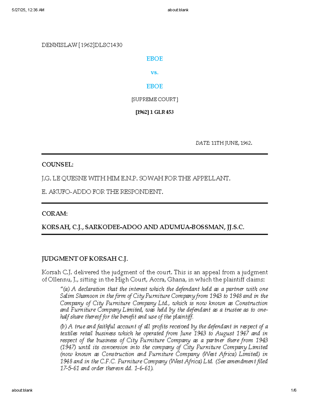 Eboe vs. Eboe: Case Law Analysis and Judgment Review - Studocu