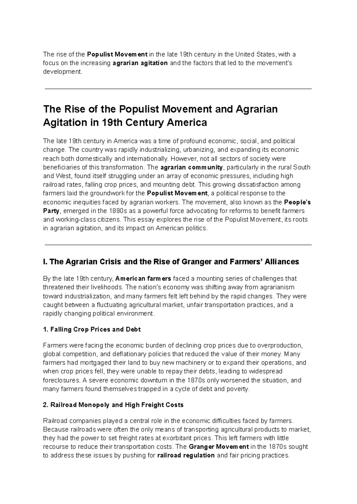 The Populist Movement and Agrarian Agitation in 19th Century America ...