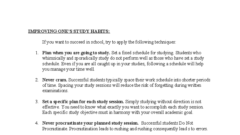Improving Study Habits: Techniques for Academic Success - Studocu