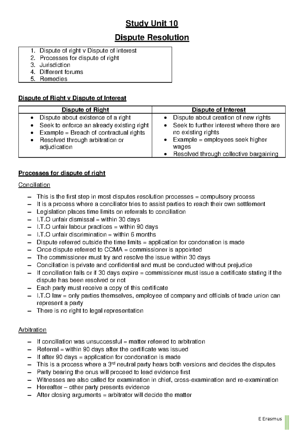IURI 222 - Dispute Resolution Overview: Study Unit 10 Insights - Studocu