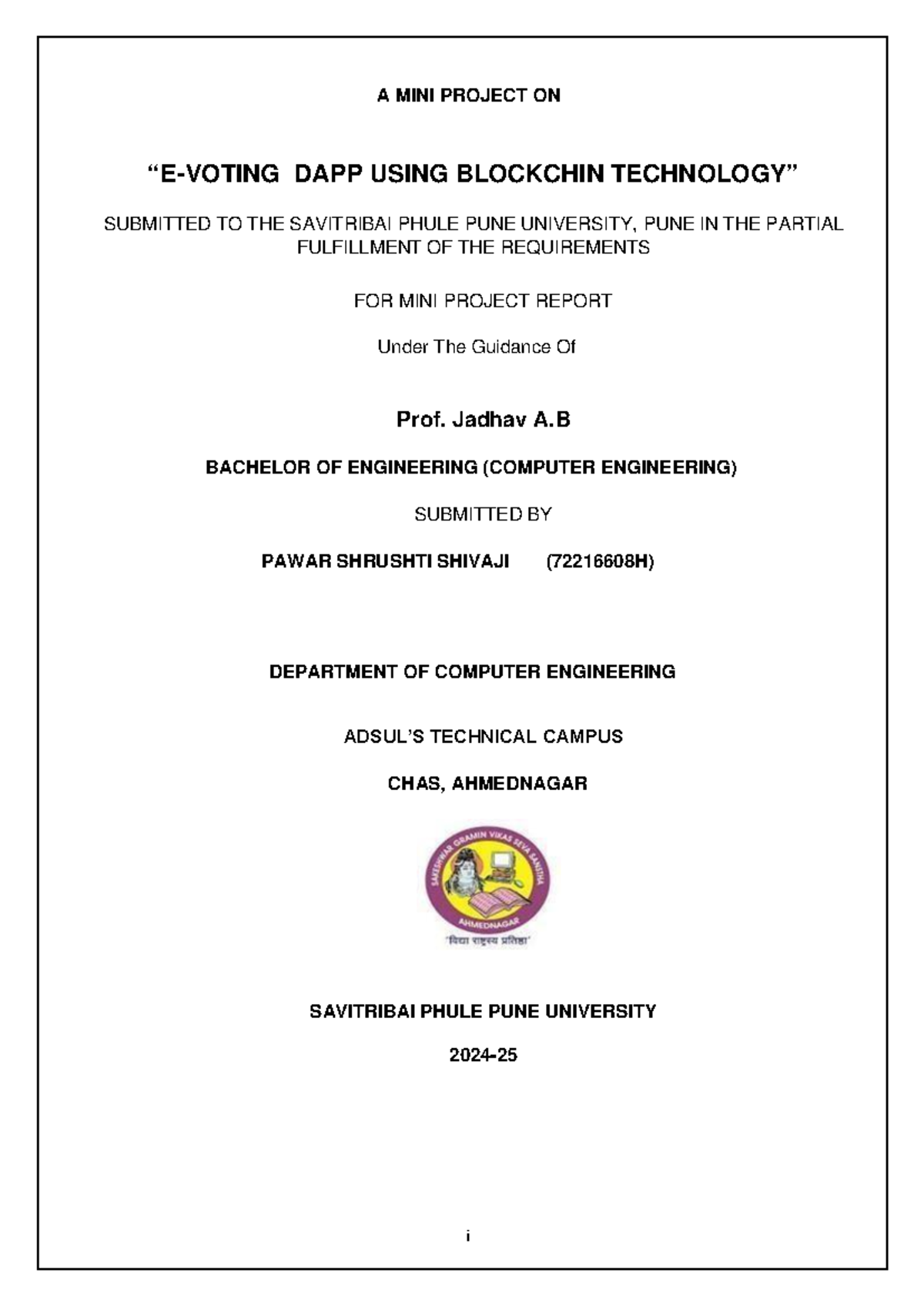 BT Mini Project Report: DApp Using Blockchain for Secure Voting - Studocu