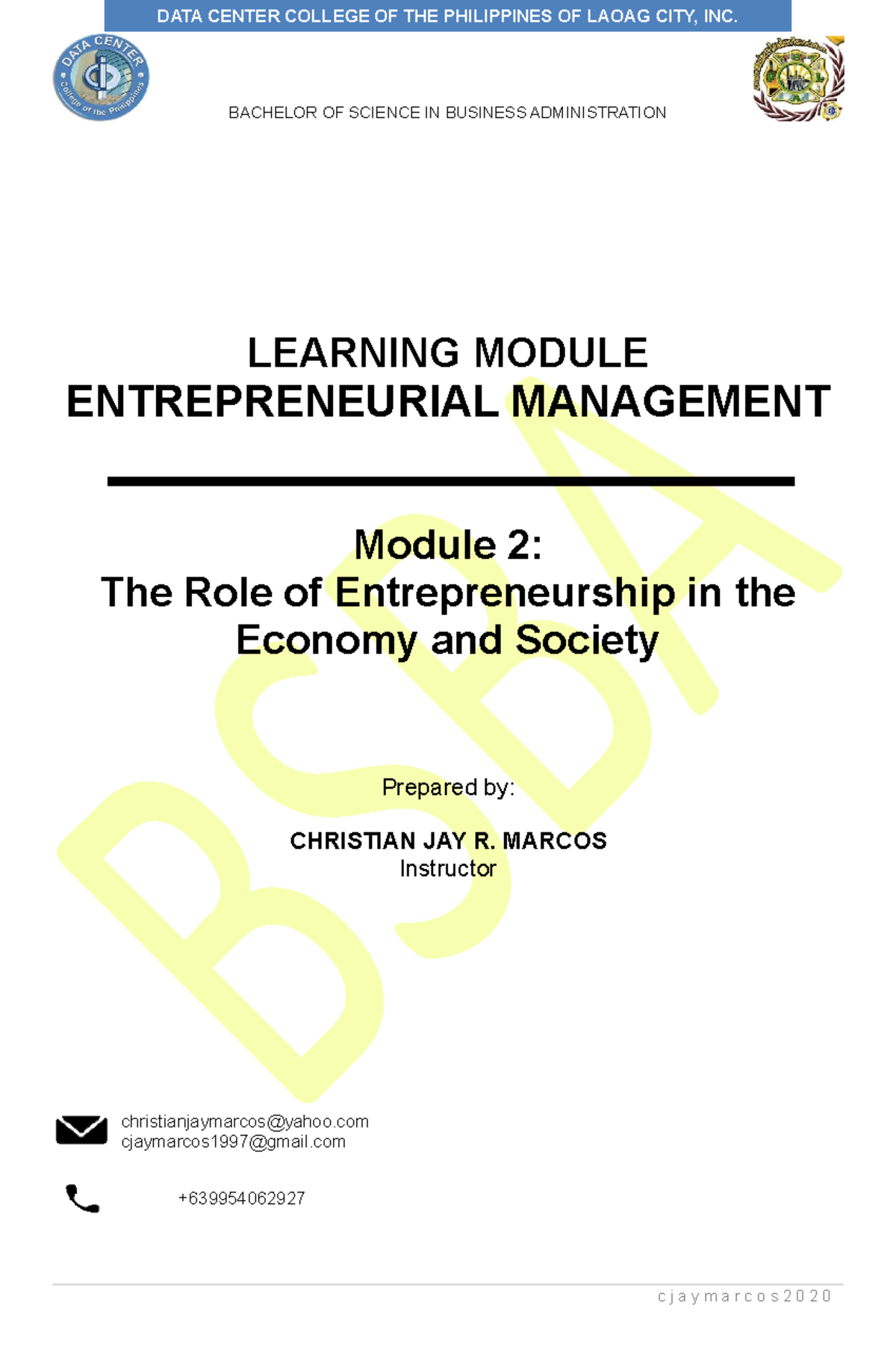 Entrepreneurial Management - Module II: The Role of Entrepreneurship ...