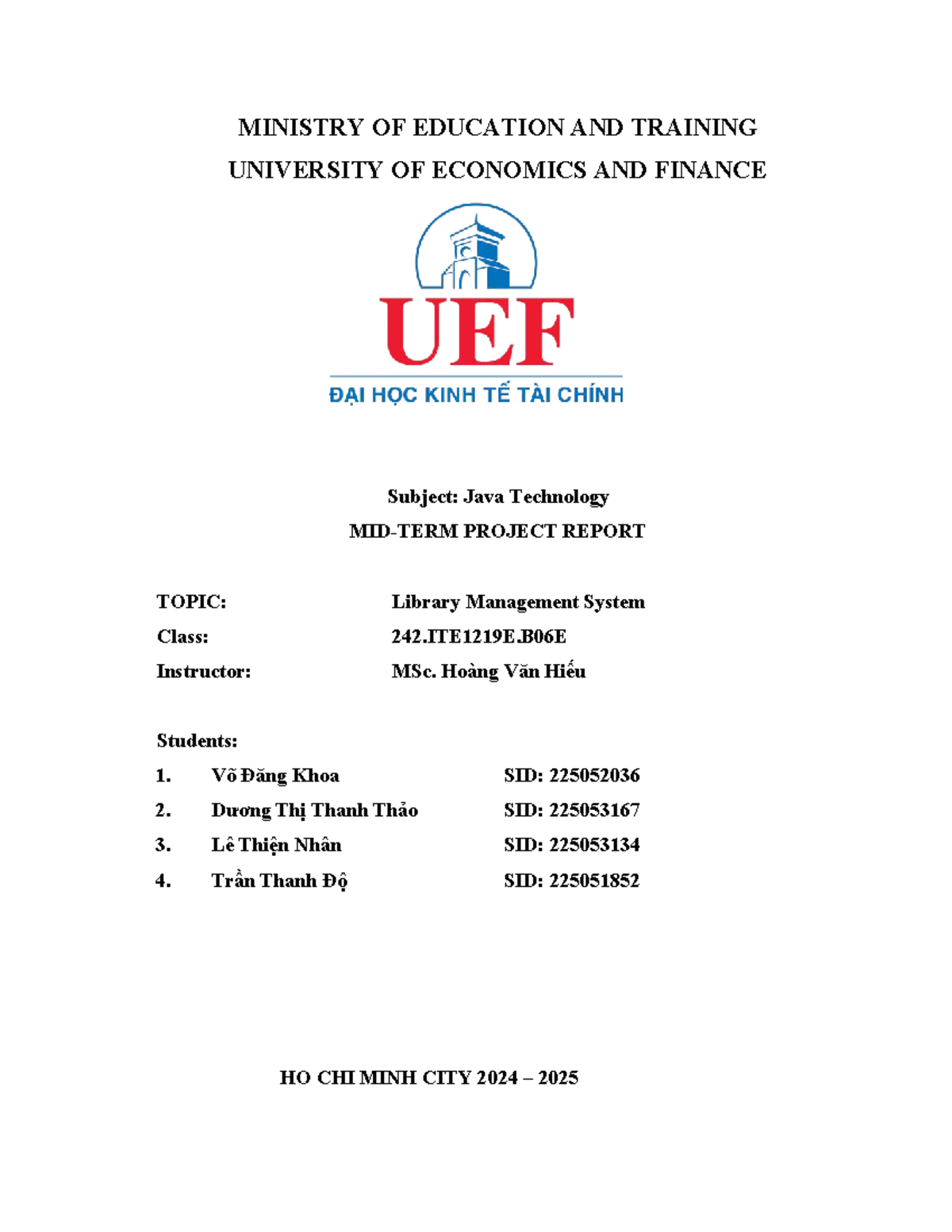 Java Technology Project Report: Library Management System (242.ITE1219E ...