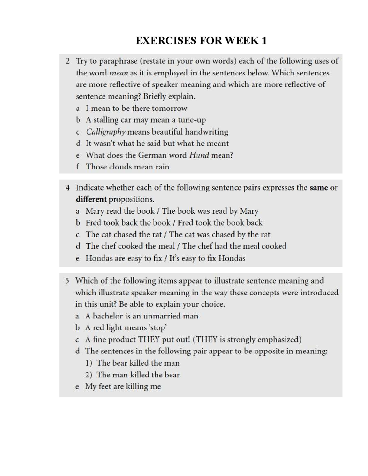Exercises for Week 1: Analyzing Meanings and Propositions - Studocu