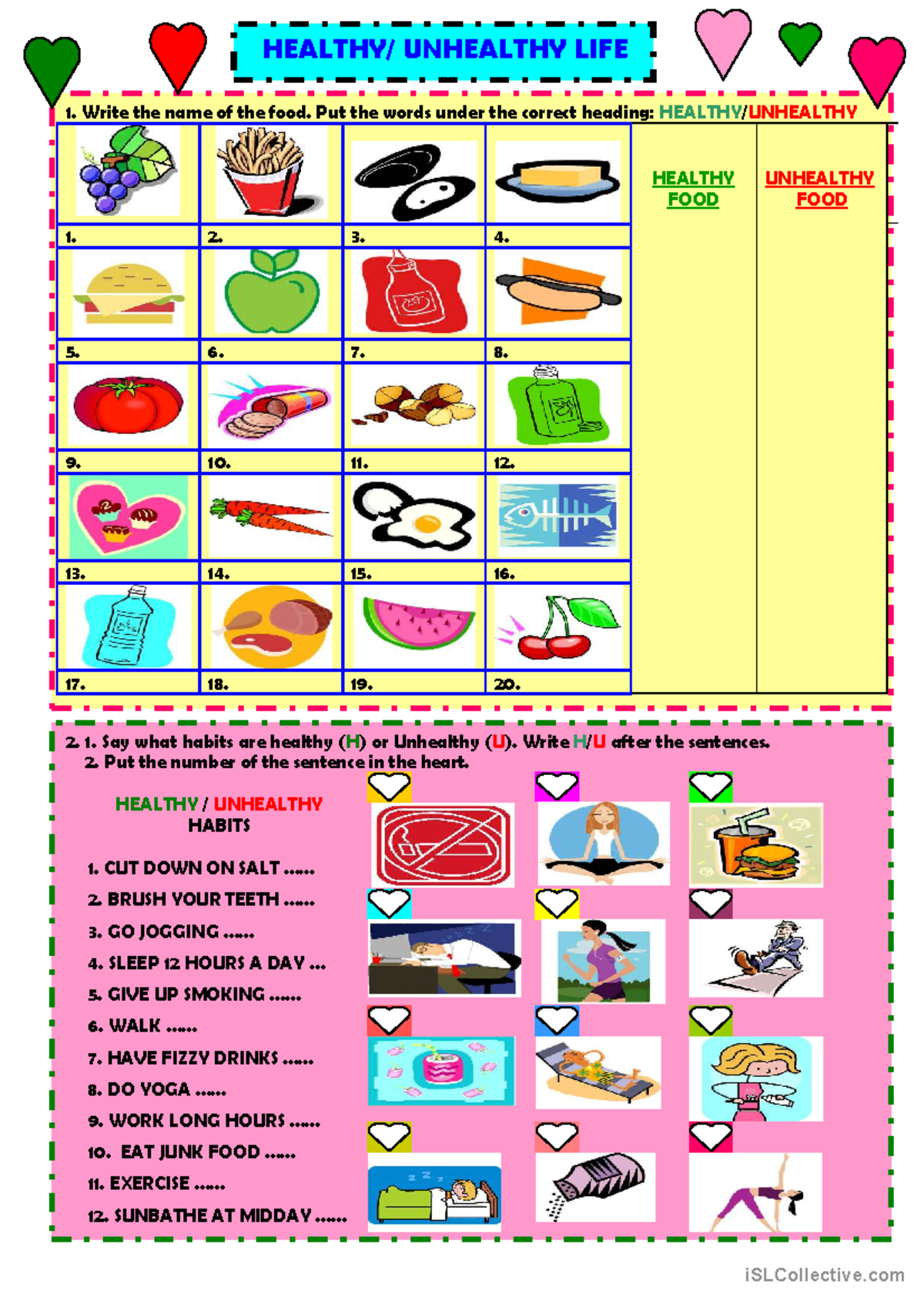 Healthy vs Unhealthy Habits Worksheet - Health Class - Studocu