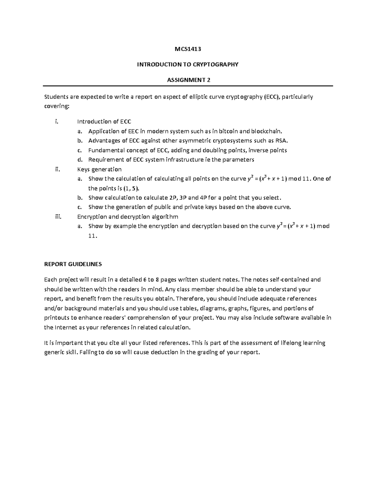 Project 1 Assignment For Cryptography Subject Mcs Introduction To