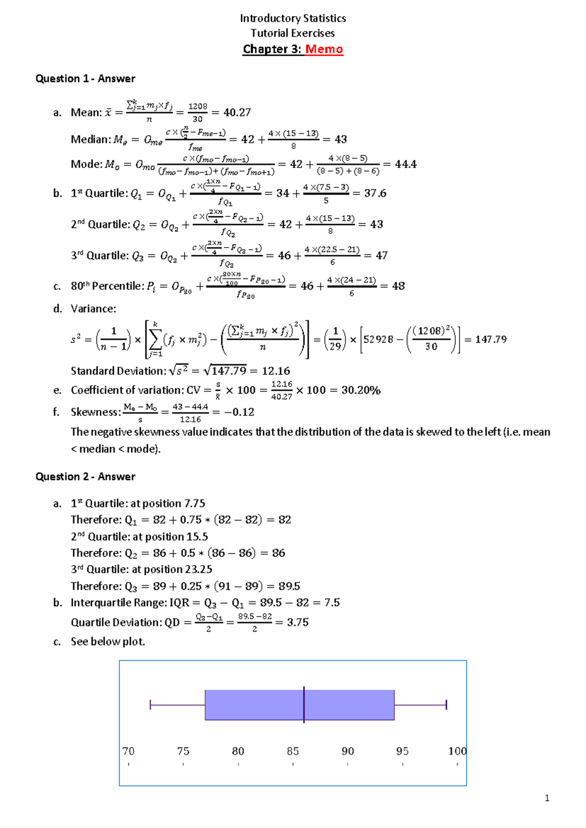 Tutorial Exercises for Introductory Statistics (Chapter 3 Memo) - Studocu