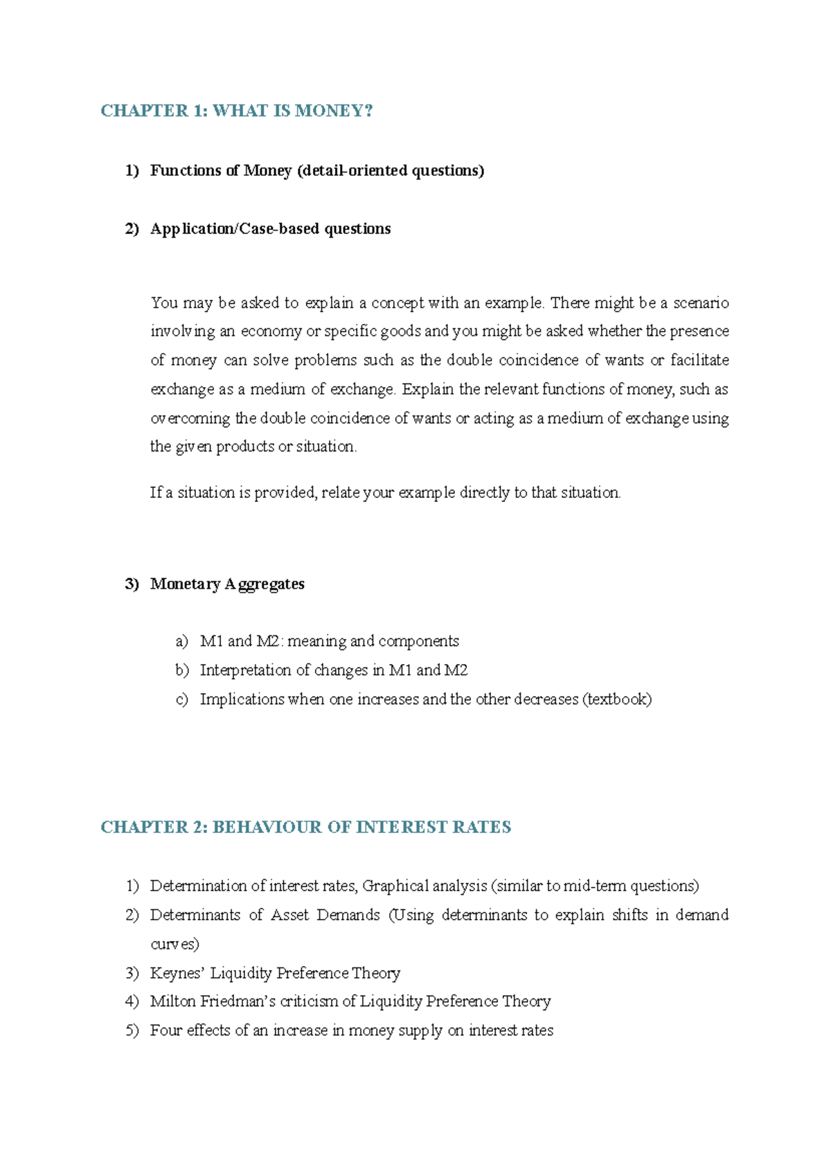 Final Term Suggestions for ME: Understanding Money Functions and ...