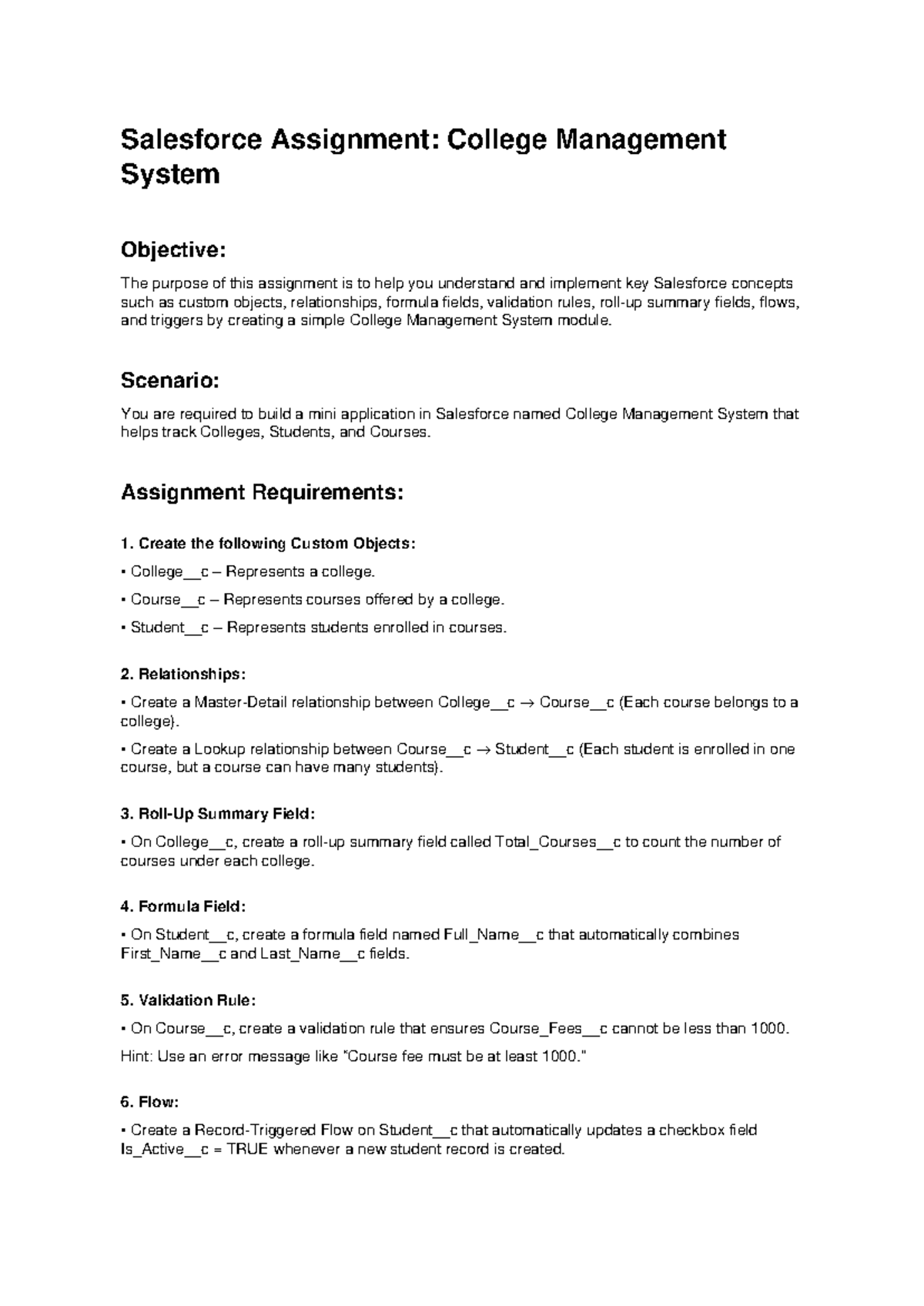 Salesforce Assignment: Building a College Management System - Studocu