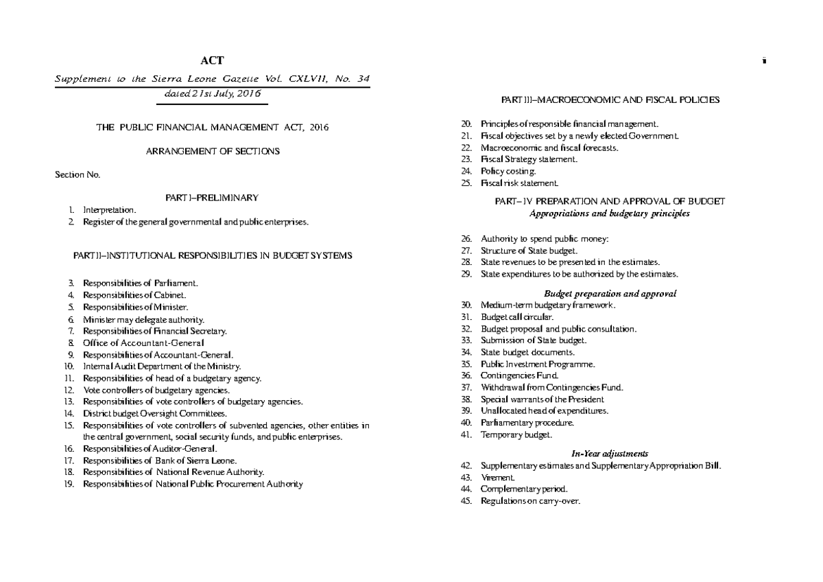 Public Financial Management Act, 2016: Key Provisions ...