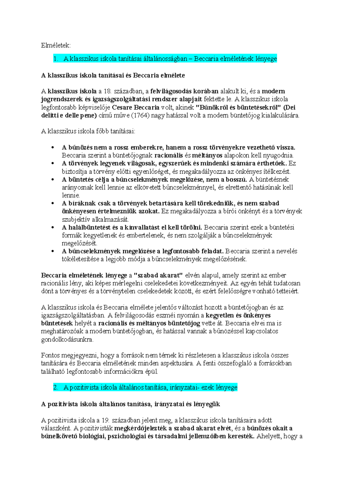 Kriminológia (KRIM101) Vizsga Tételsor: Klasszikus és Pozitivista ...