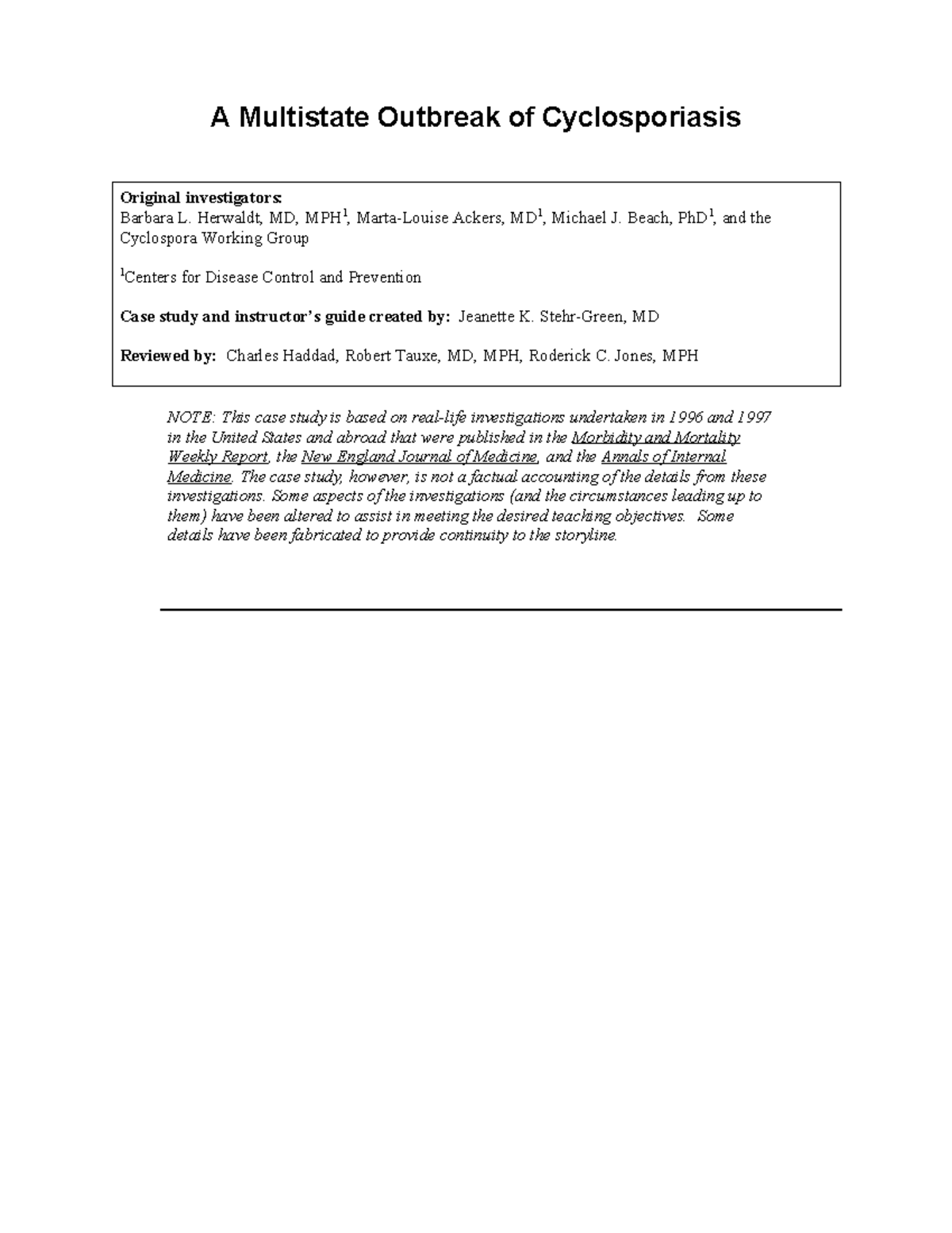 Epidemiological Case Study: Multistate Cyclosporiasis Outbreak ...
