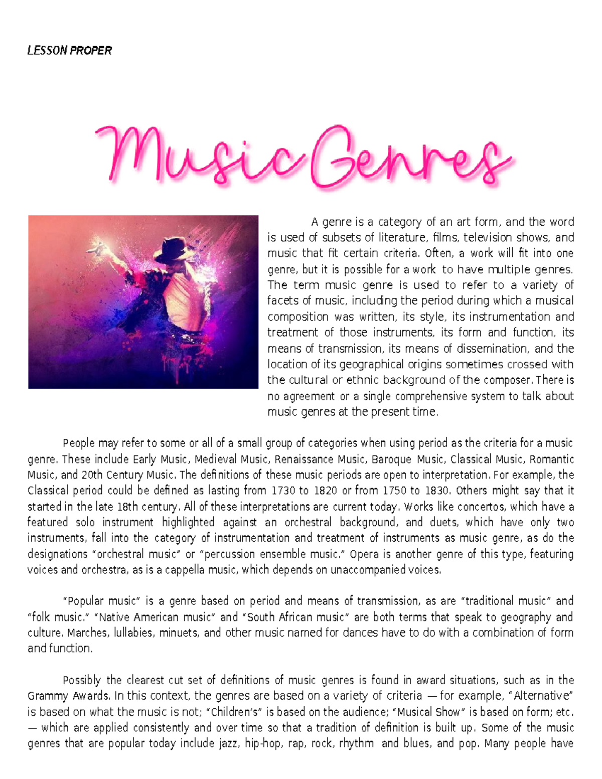 SPE-MU 3 - Understanding Music Genres and Their Importance - Studocu