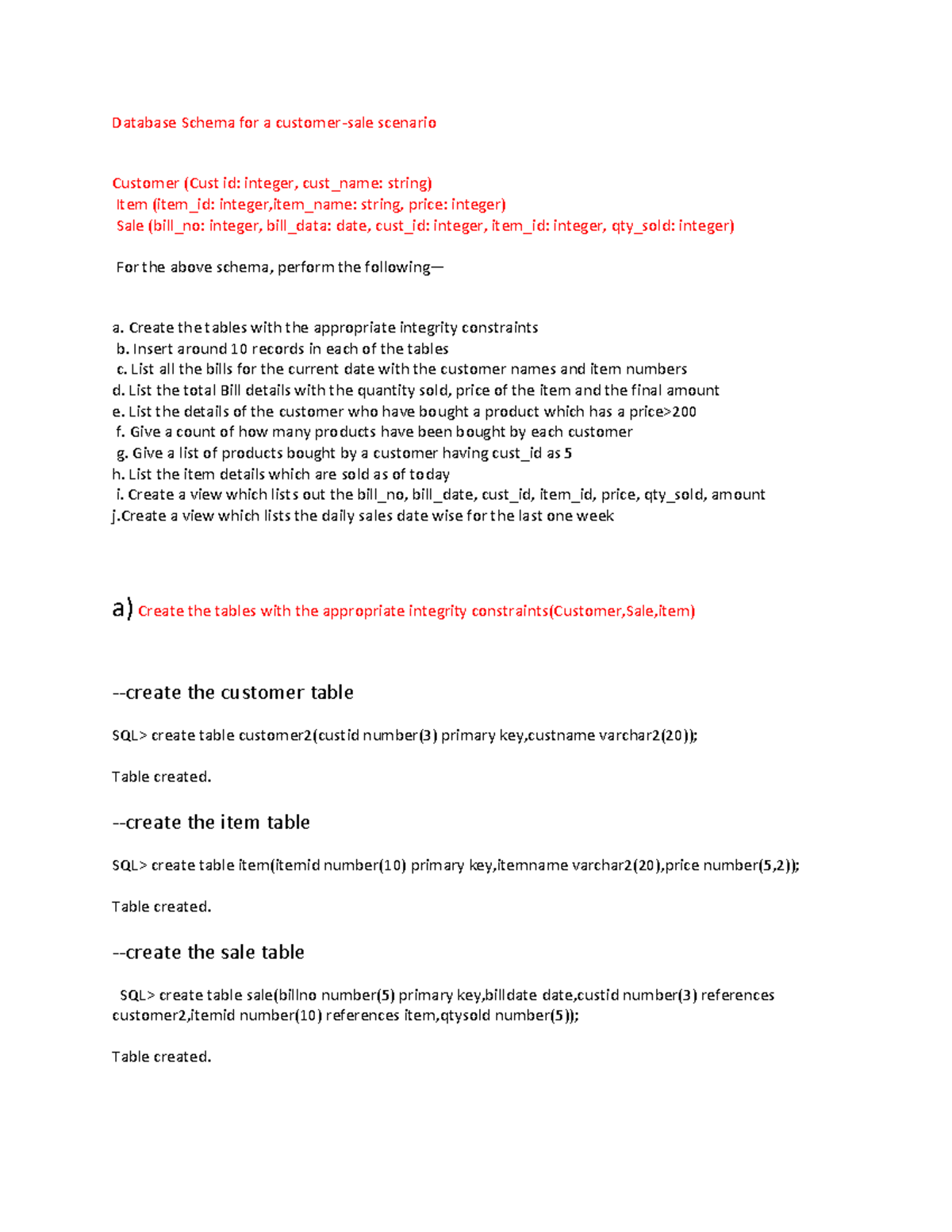 DBMS WEEK 2 PRACTICE LAB: CUSTOMER-SALE SCENARIO SQL EXAMPLES - Studocu