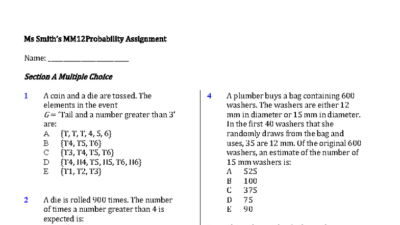 SMIJ Probability Assignment: Section A Multiple Choice Questions - Studocu
