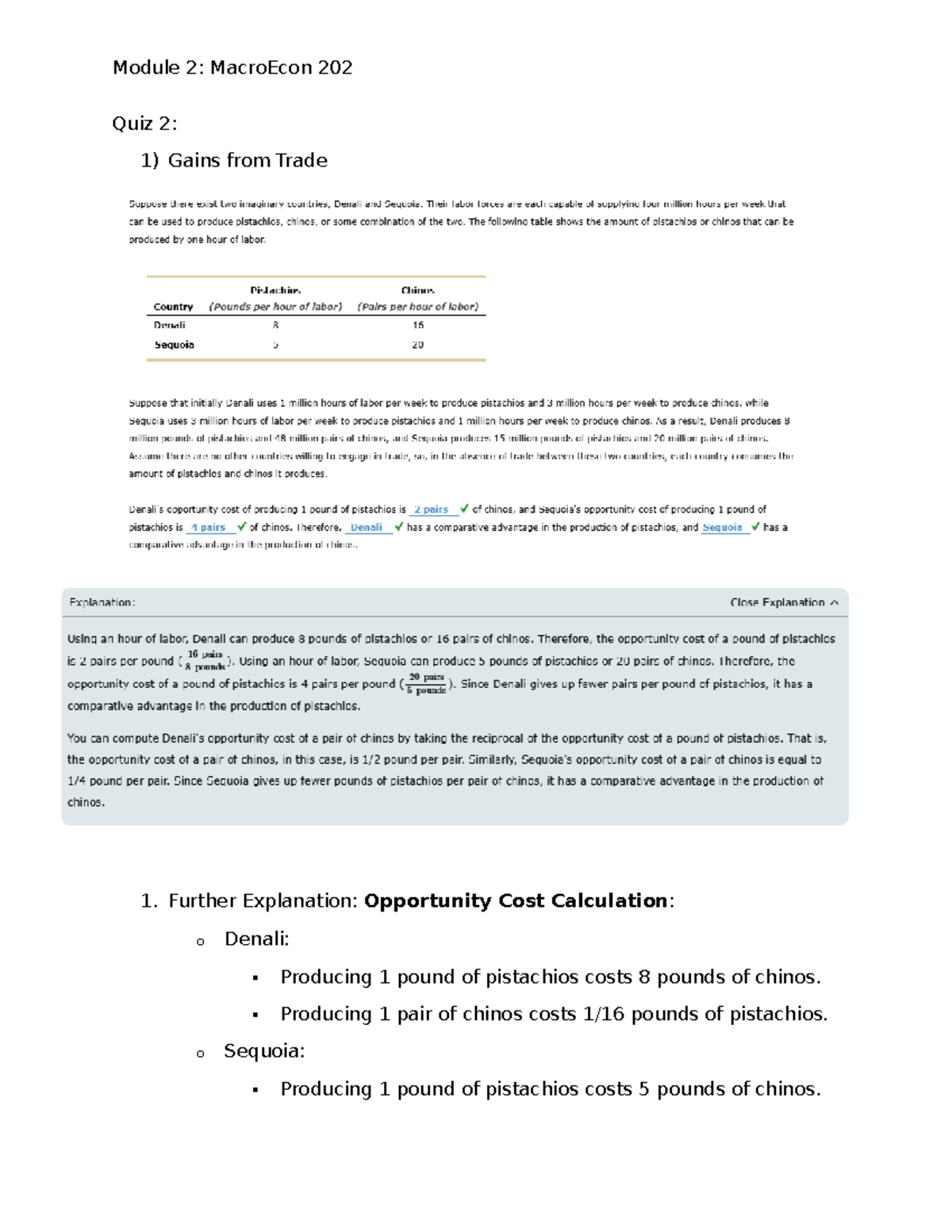 Macro 2 Quiz - Gains from Trade & Comparative Advantage Analysis - Studocu