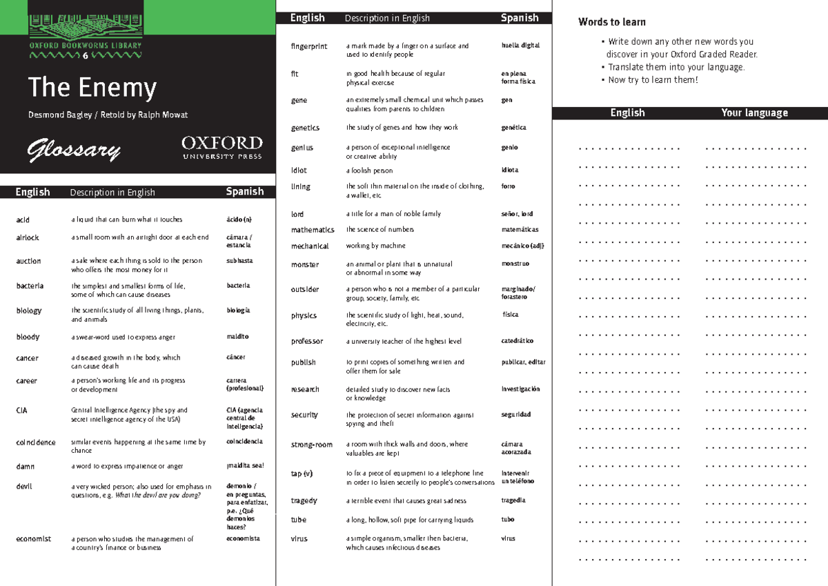 The Enemy - Vocabulary Glossary for Language Learning - Studocu