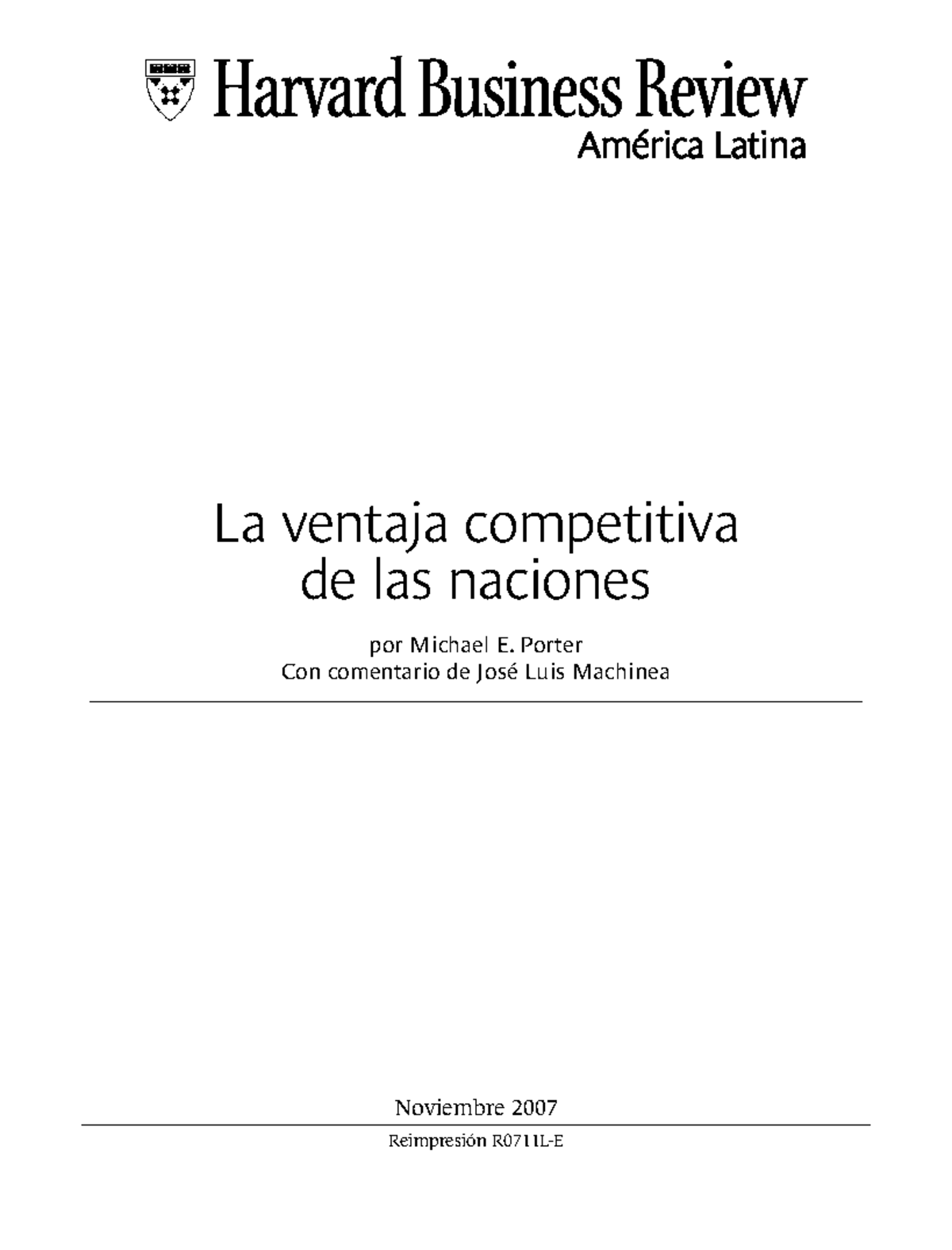 La ventaja competitiva de las naciones: Análisis y Comentarios (ECO 101) - Studocu