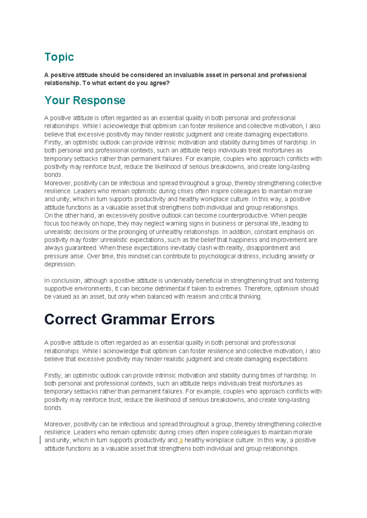 IELTS Writing Task 2: The Value of a Positive Attitude in Relationships ...