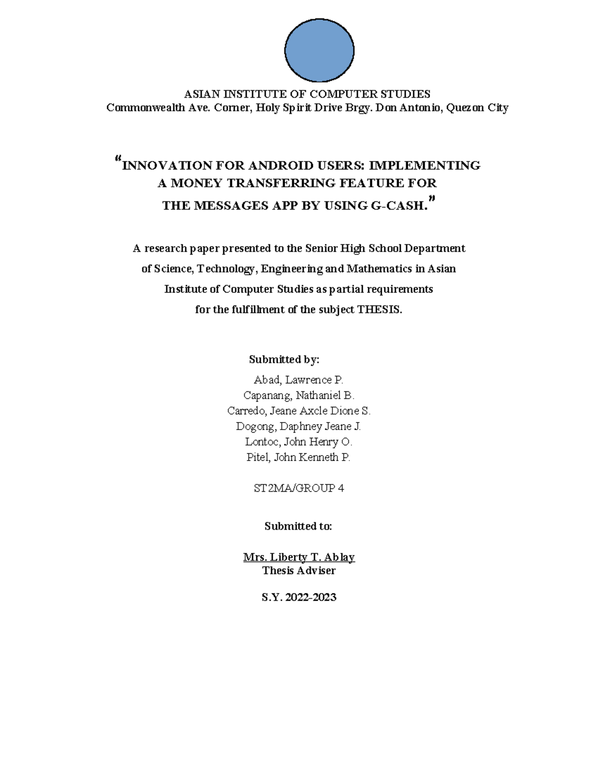 Title-PAGE Product- Design - ASIAN INSTITUTE OF COMPUTER STUDIES ...