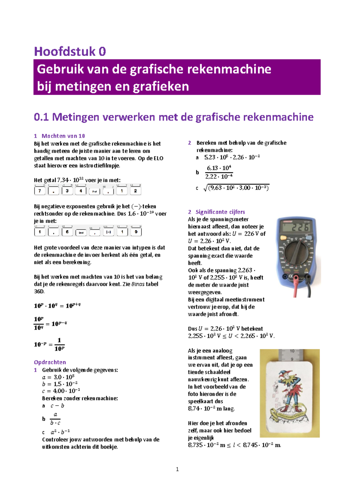 H0 Hoofdstuk 0: Gebruik van de Grafische Rekenmachine en Metingen ...