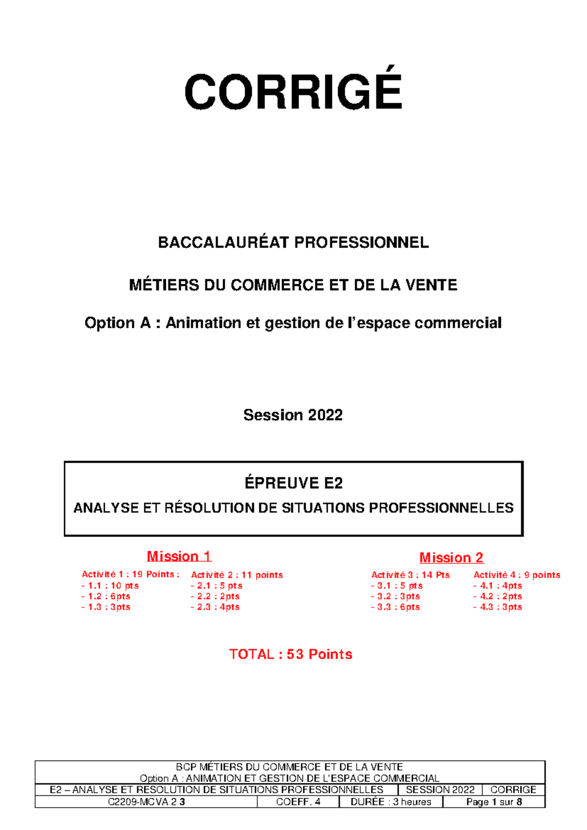BCP Métiers du Commerce E2 Corrigé Épreuve Session 2022 Les Curieux - Studocu