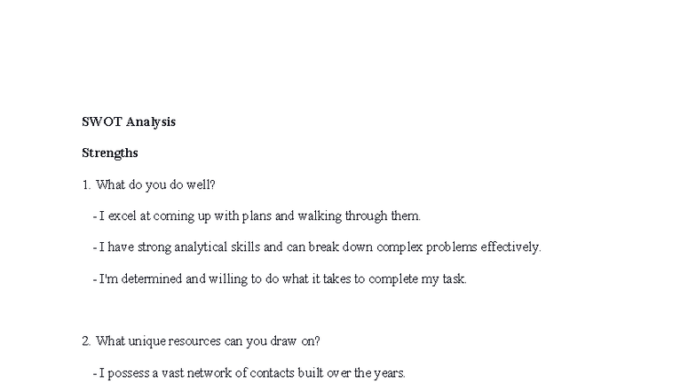 SWOT Analysis Reflection - Unit 7 Written Assignment - Studocu