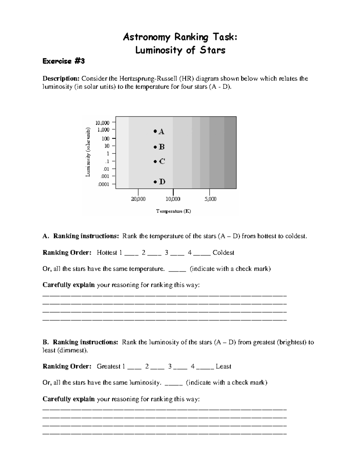Luminosity Ranking Task III - Astronomy Ranking Task: Luminosity of ...