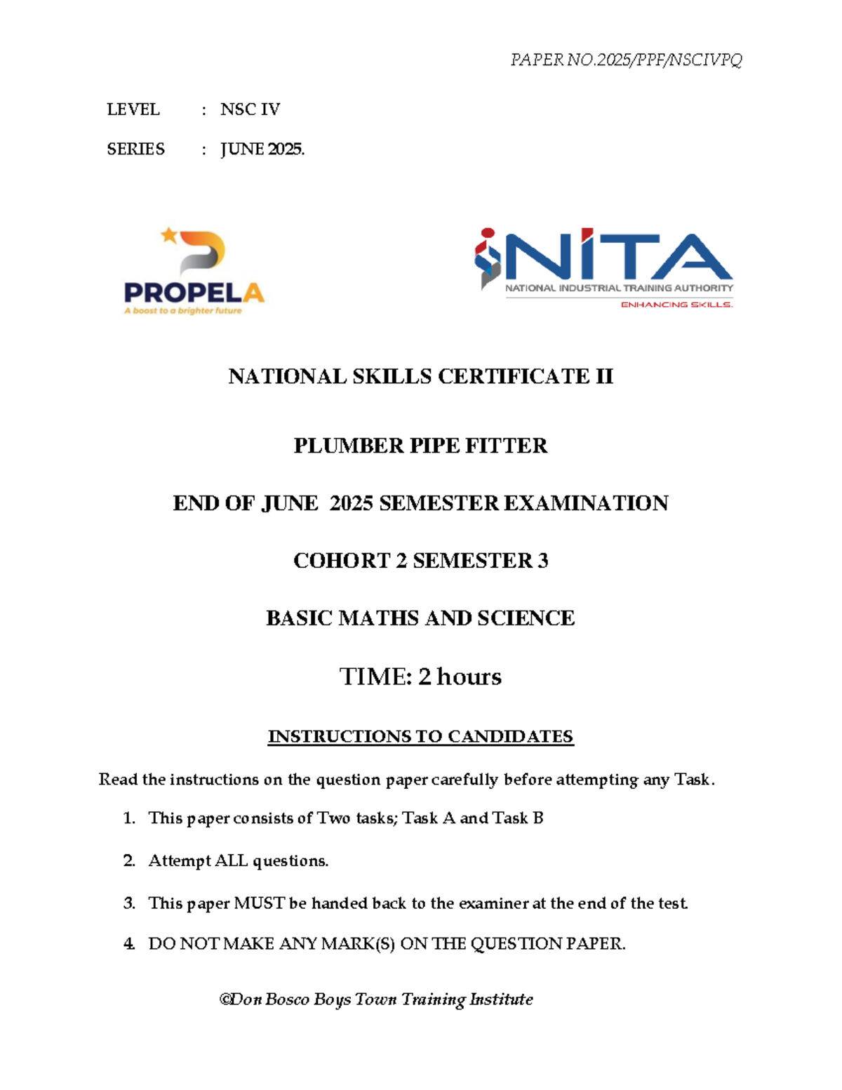 NSC IV Plumber Pipe Fitter: Basic Maths & Science Exam June 2025 - Studocu