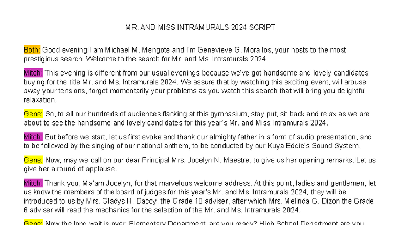 MR. AND MISS INTRAMURALS 2024 HOST SCRIPT - Studocu