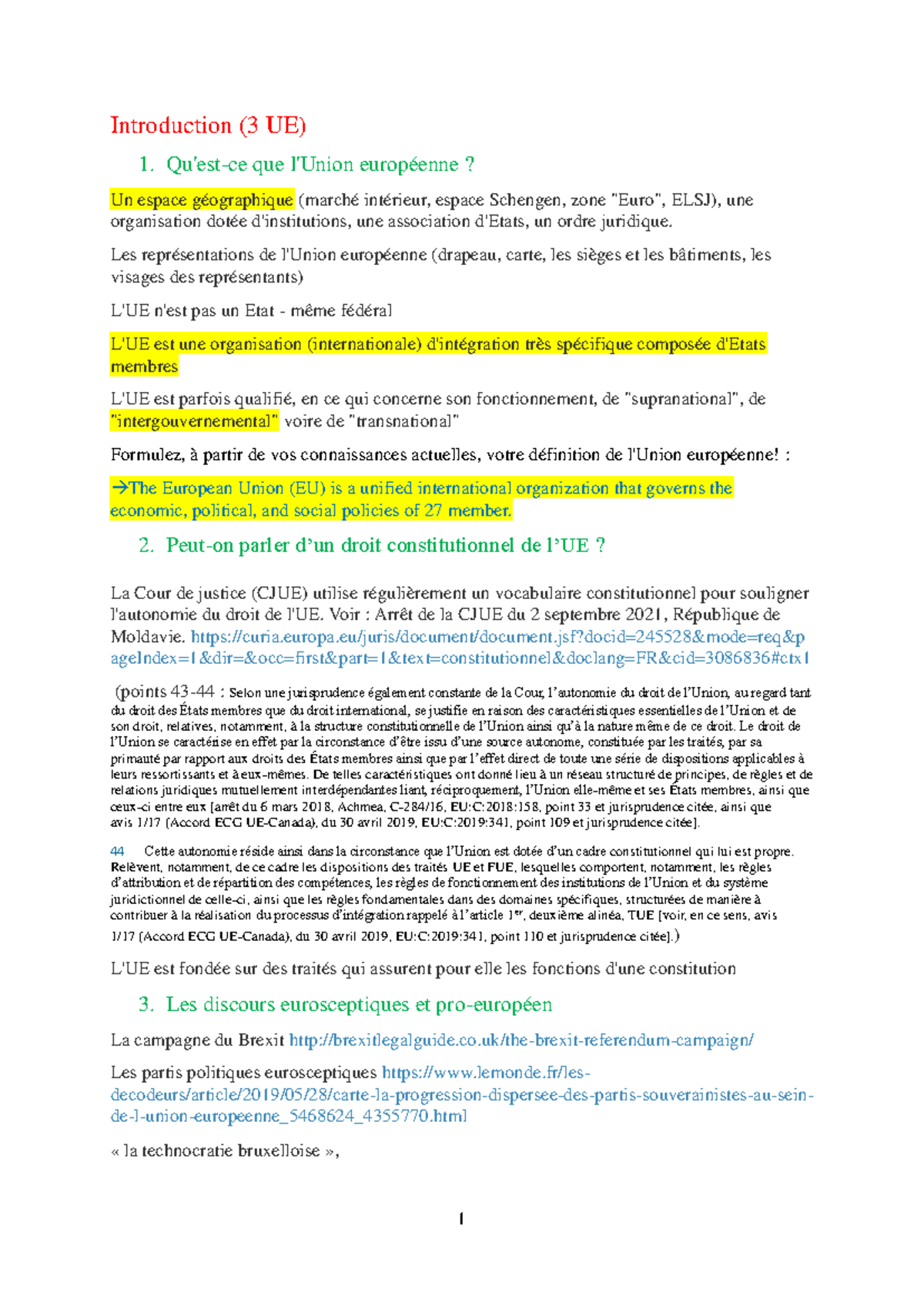 Droit Constitutionnel de l'UE (3 UE) : Introduction et Cadre ...