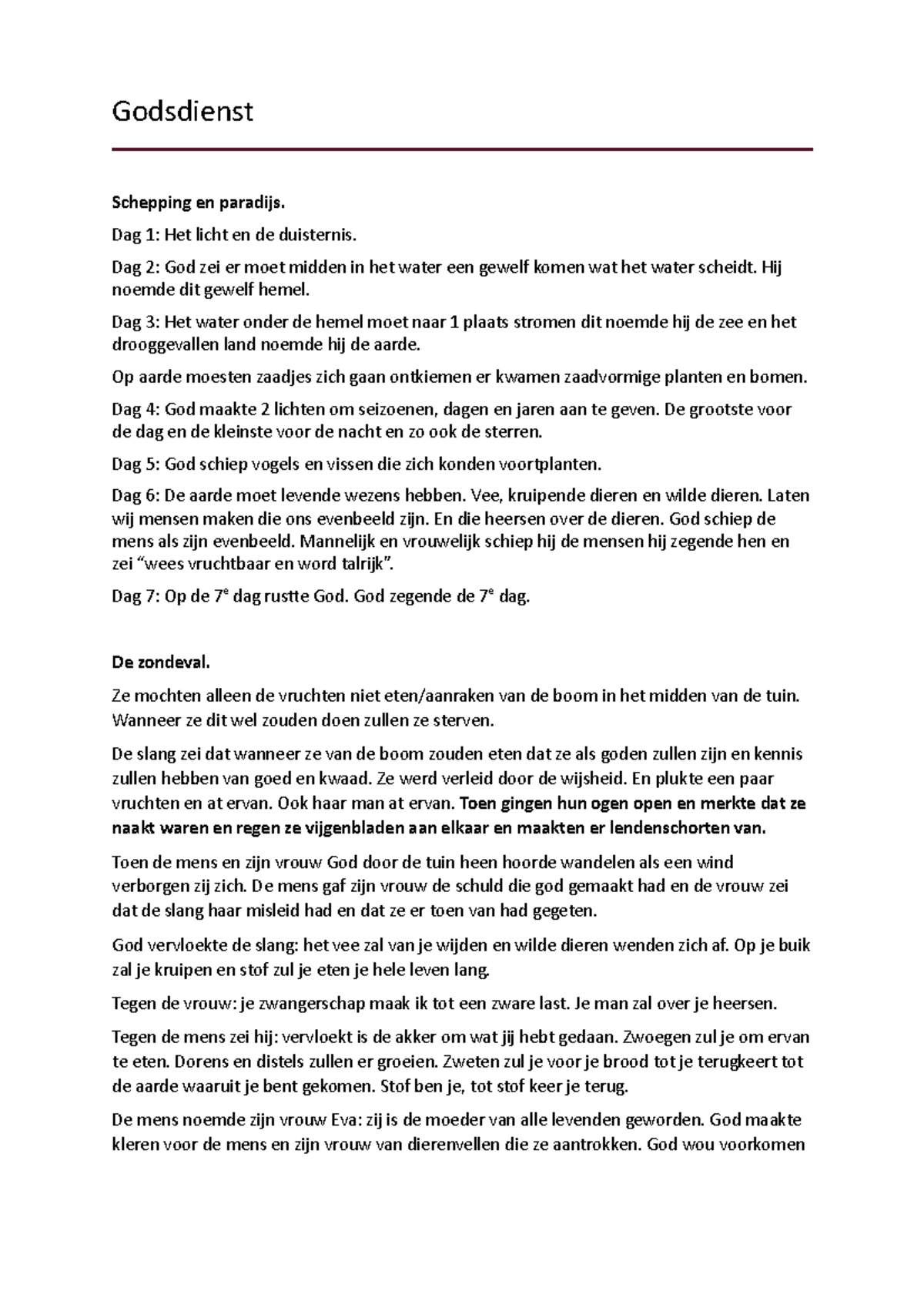 Samenvatting van de Bijbel: Schepping, Zondeval en Abraham (Godsdienst ...